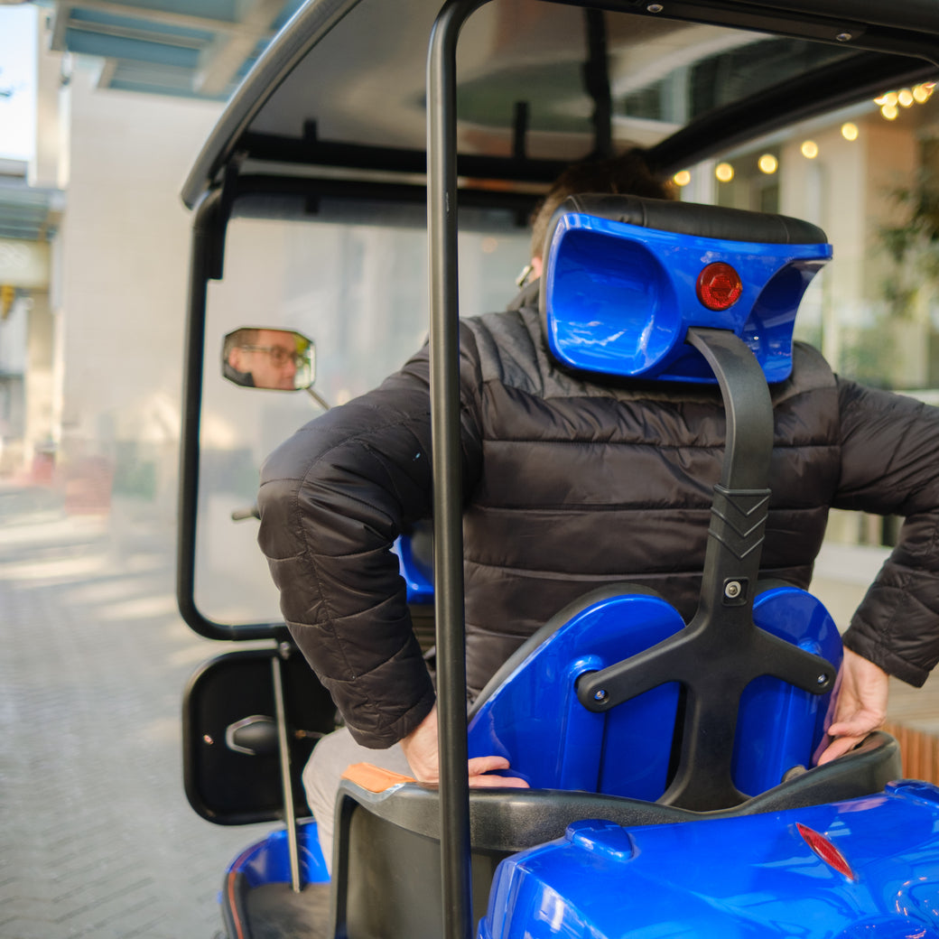 GIO Tron 4-Wheeled Smart Mobility Scooter with Roof - Blue – GIO Mobility