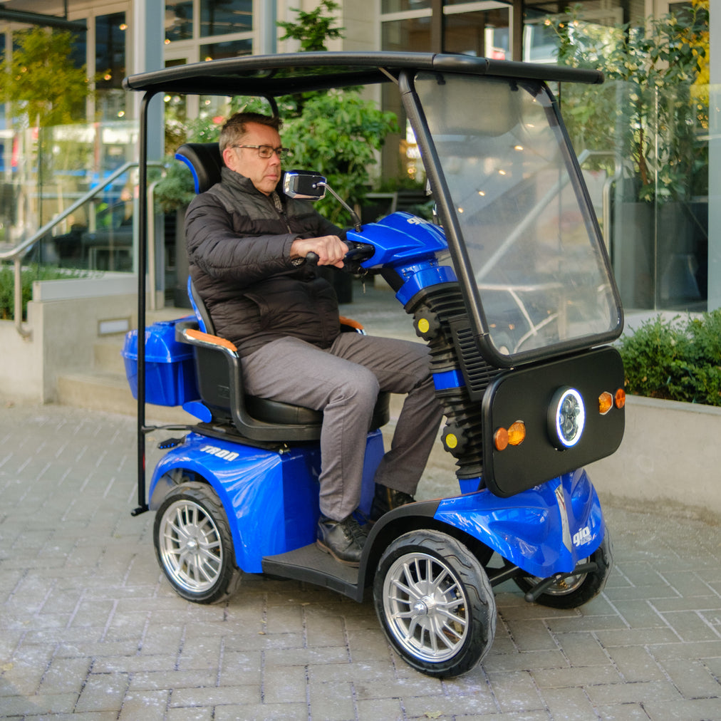 GIO Tron 4-Wheeled Smart Mobility Scooter with Roof - Blue – GIO Mobility
